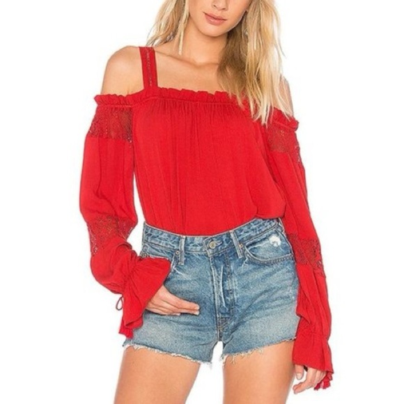 Band of Gypsies | Tops | Band Of Gypsies Red Long Sleeved Cold Shoulder ...